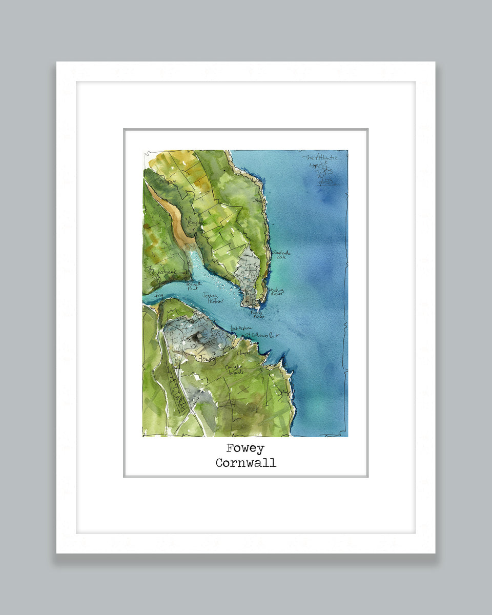 Fowey Cornwall Map Art Print