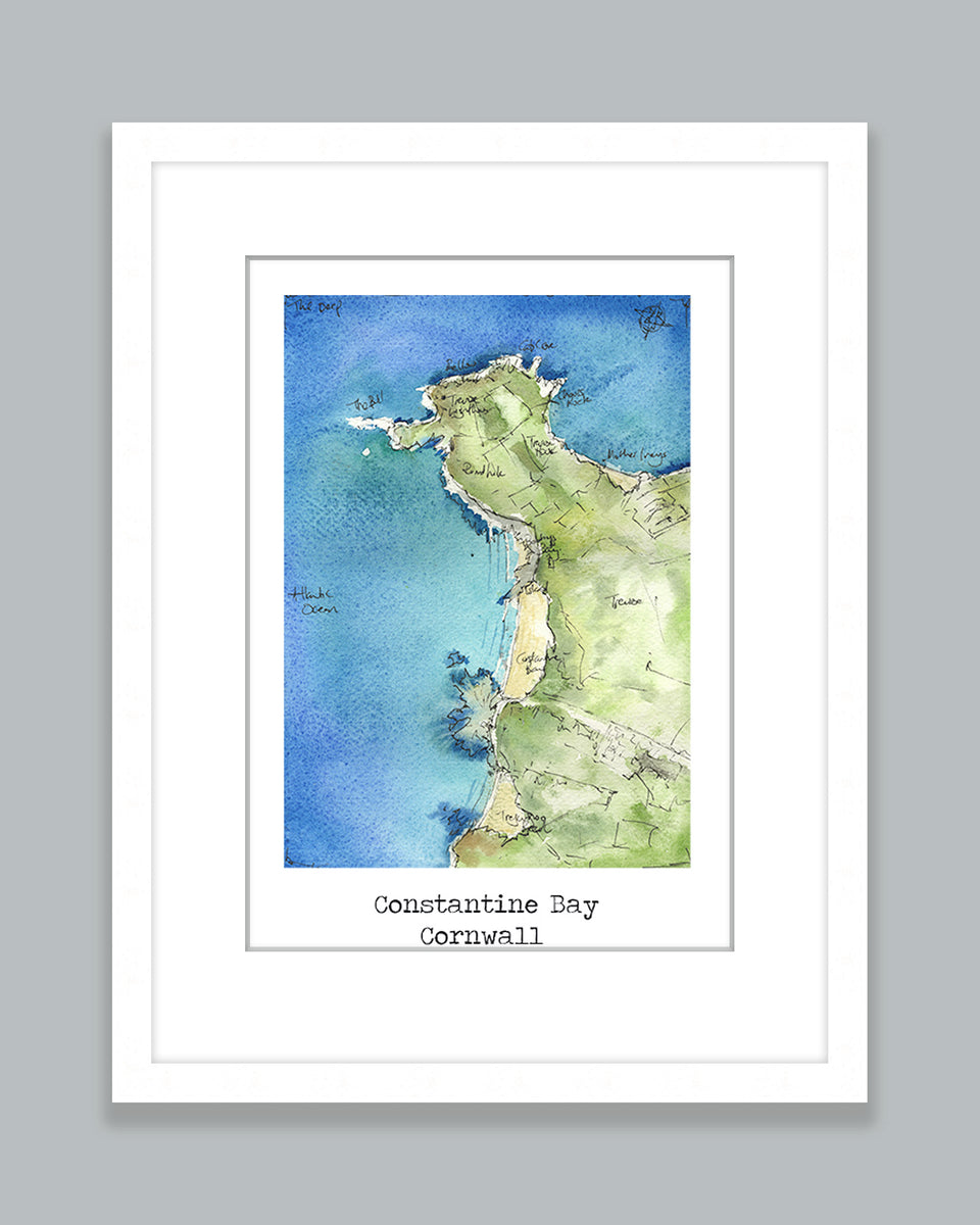 Constantine Bay Cornwall Map Art Print